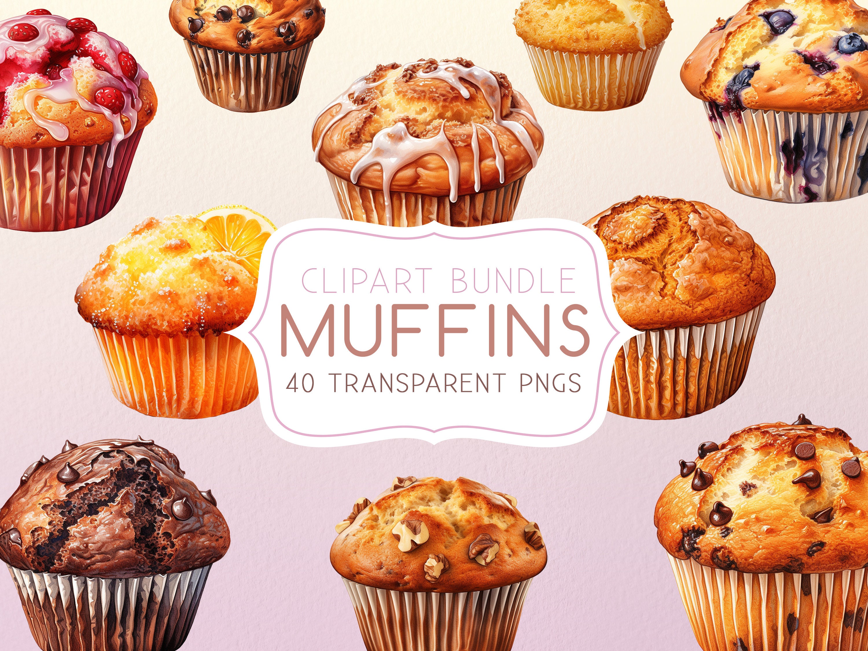 40 MUFFINS Clipart Bundle Set, High Quality Watercolor Clipart ...