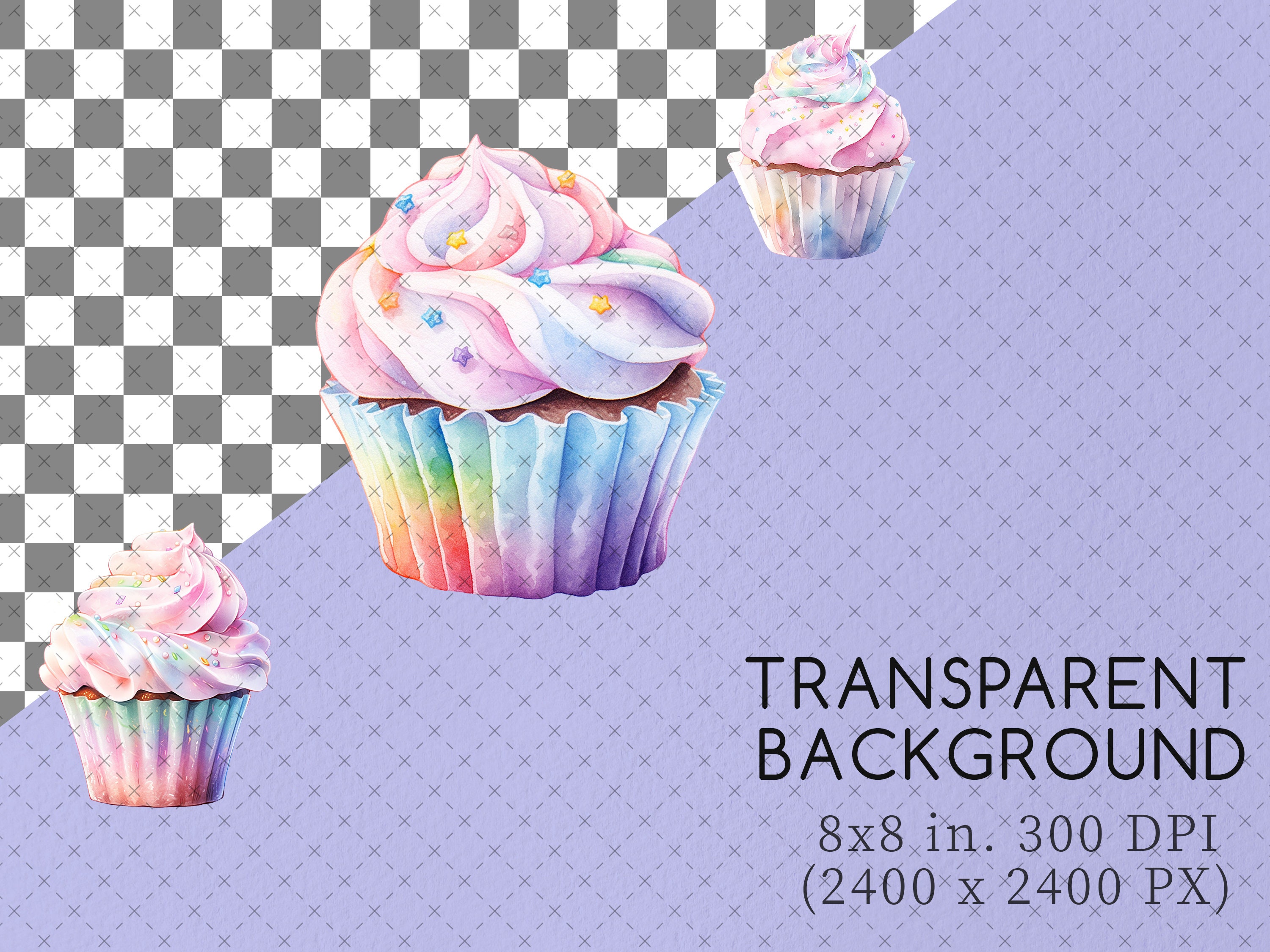 28 Rainbow Pastel Cupcakes Clipart Bundle Set, High Quality Watercolor ...