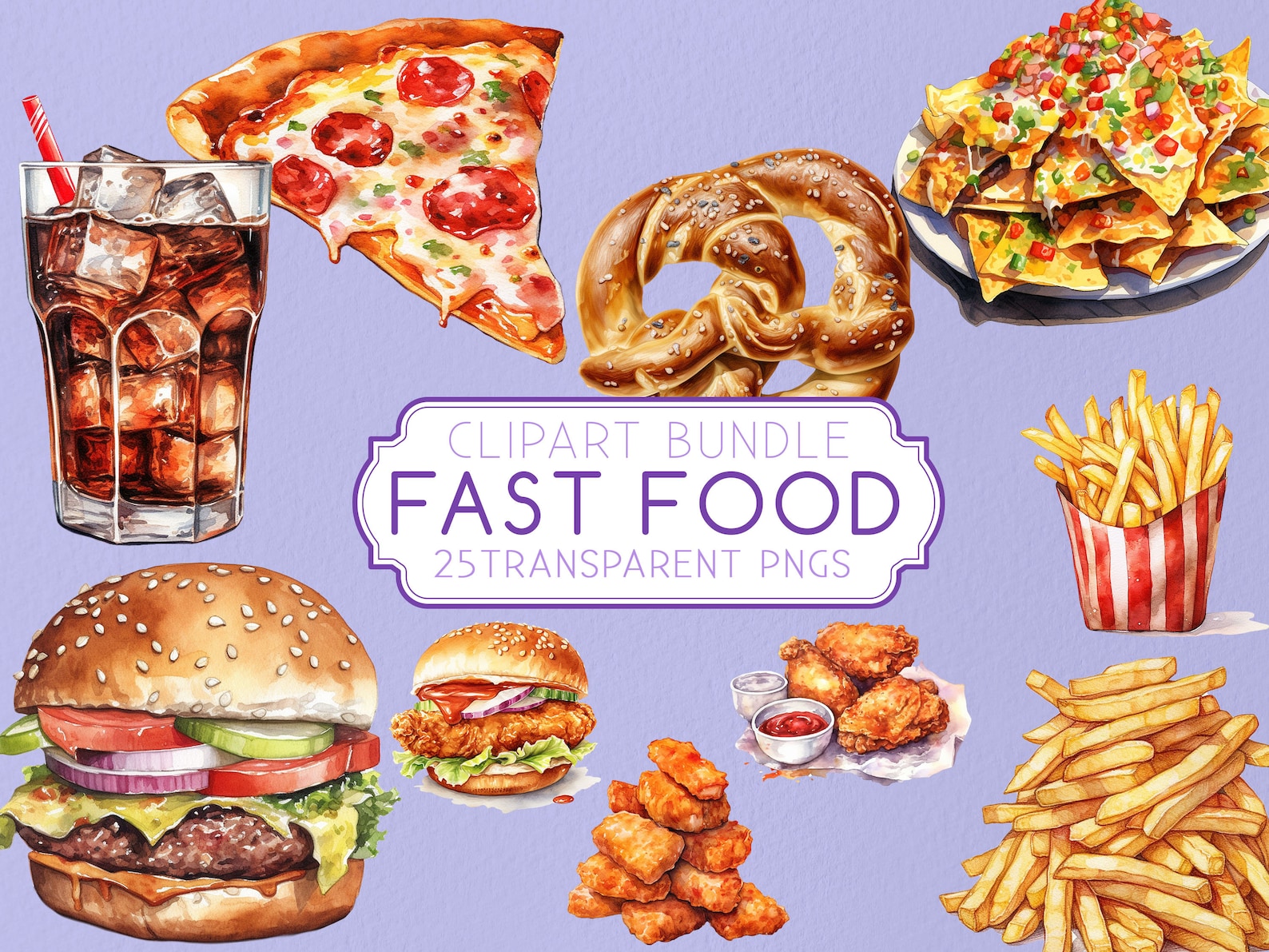 25 Fast Food Clipart Bundle Set, High Quality Watercolor Clipart ...