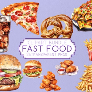25 Fast Food Clipart Bundle Set, High Quality Watercolor Clipart ...