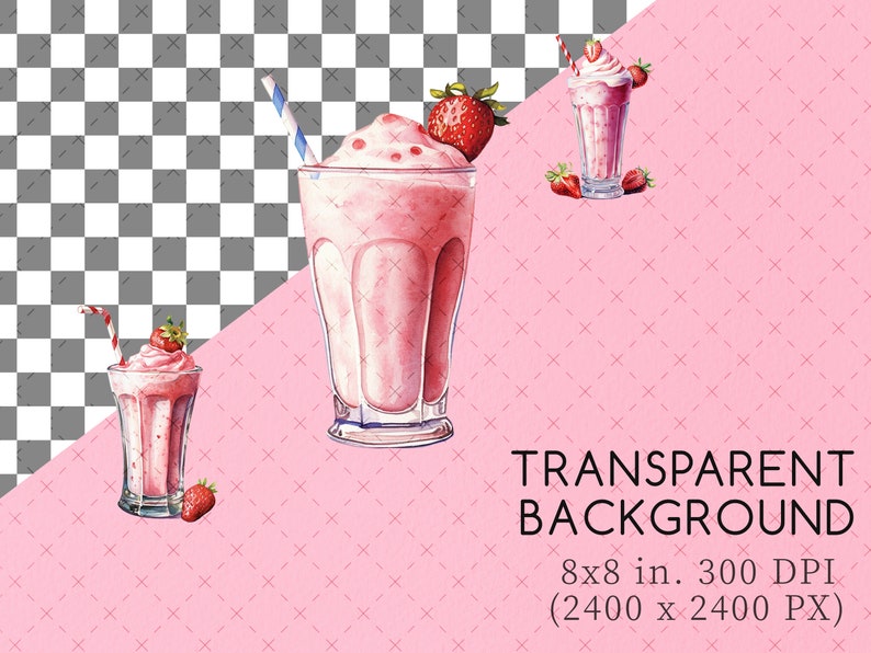 07 Strawberry Milkshake Clipart Bundle Set, High Quality Watercolor ...