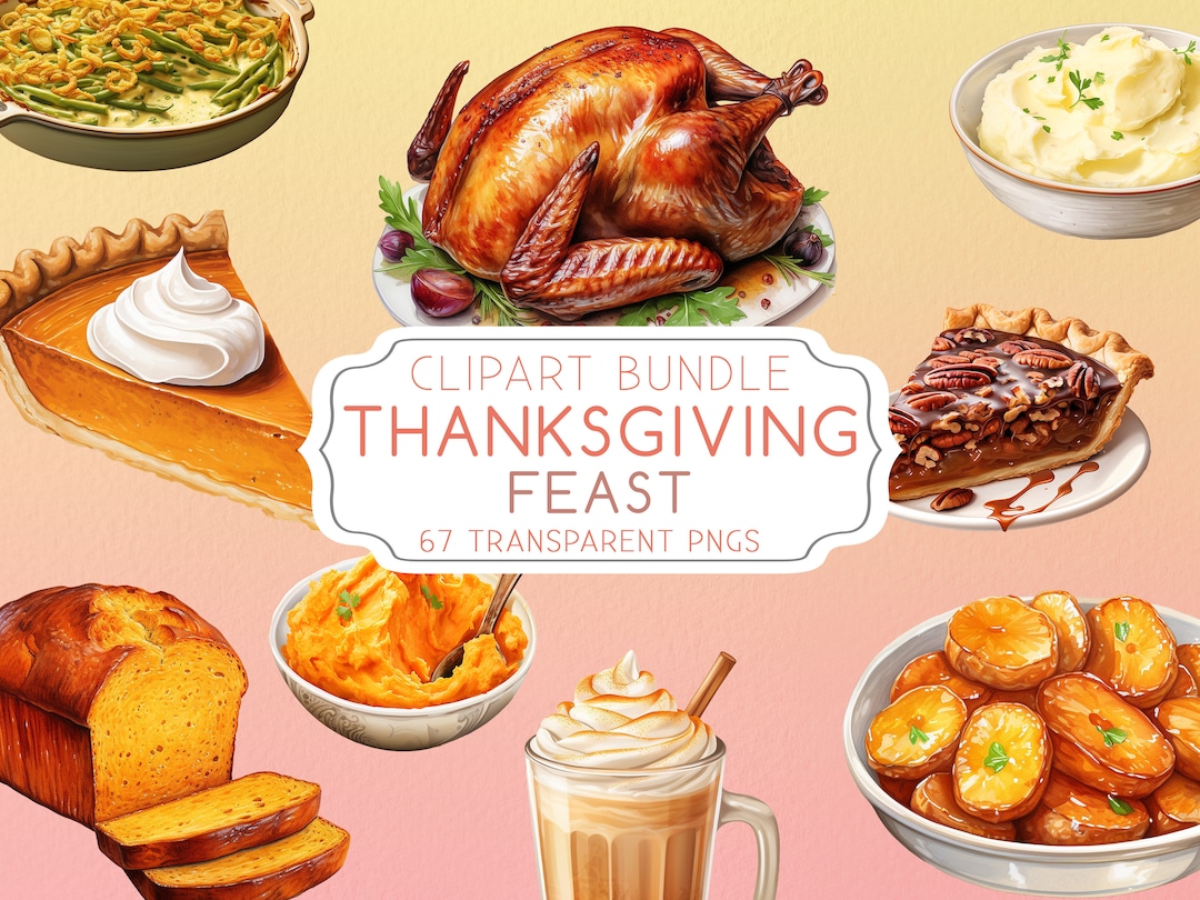 67 Thanksgiving Feast Cute Digital Clipart Bundle, Watercolor ...