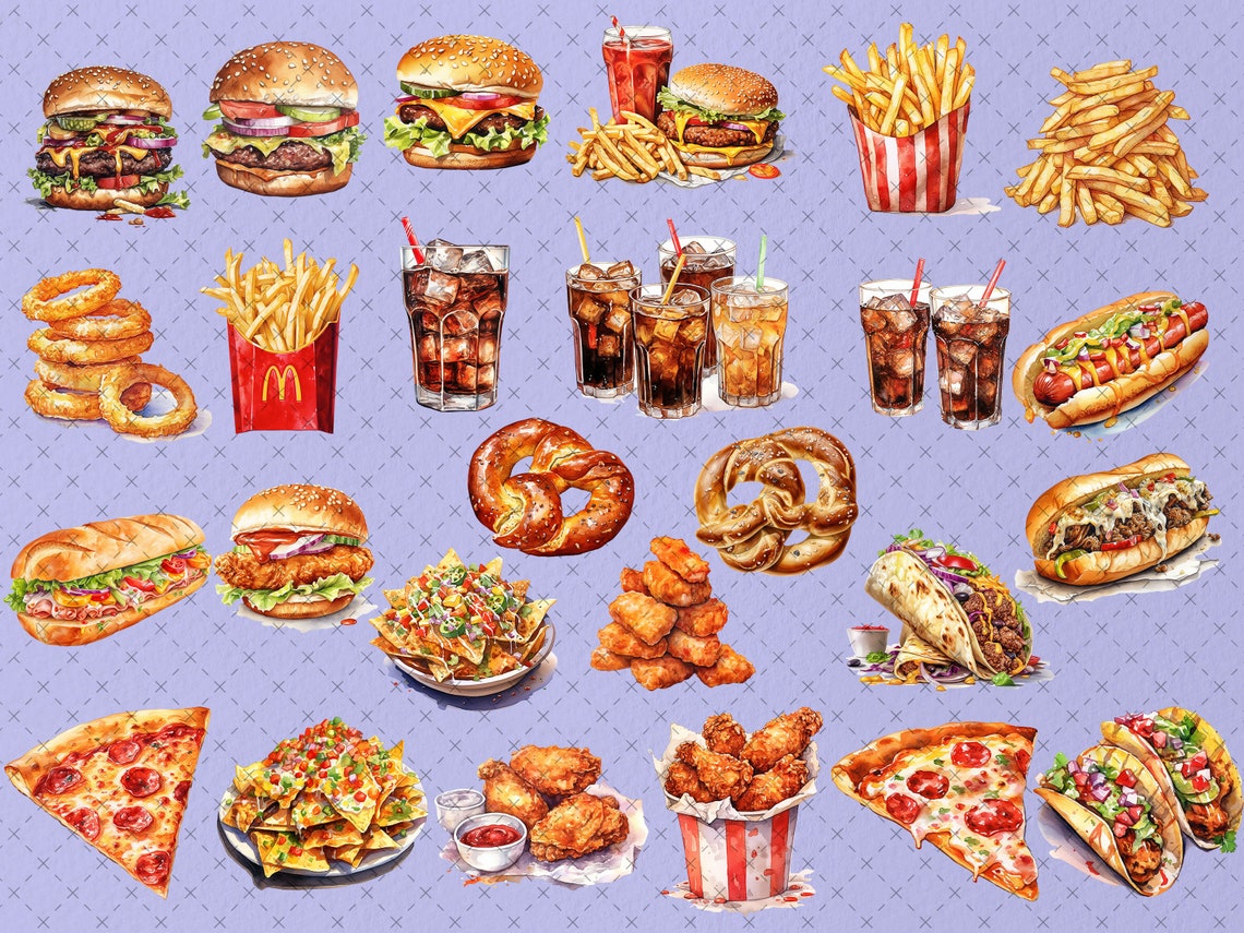 25 Fast Food Clipart Bundle Set, High Quality Watercolor Clipart ...