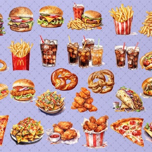 25 Fast Food Clipart Bundle Set, High Quality Watercolor Clipart ...