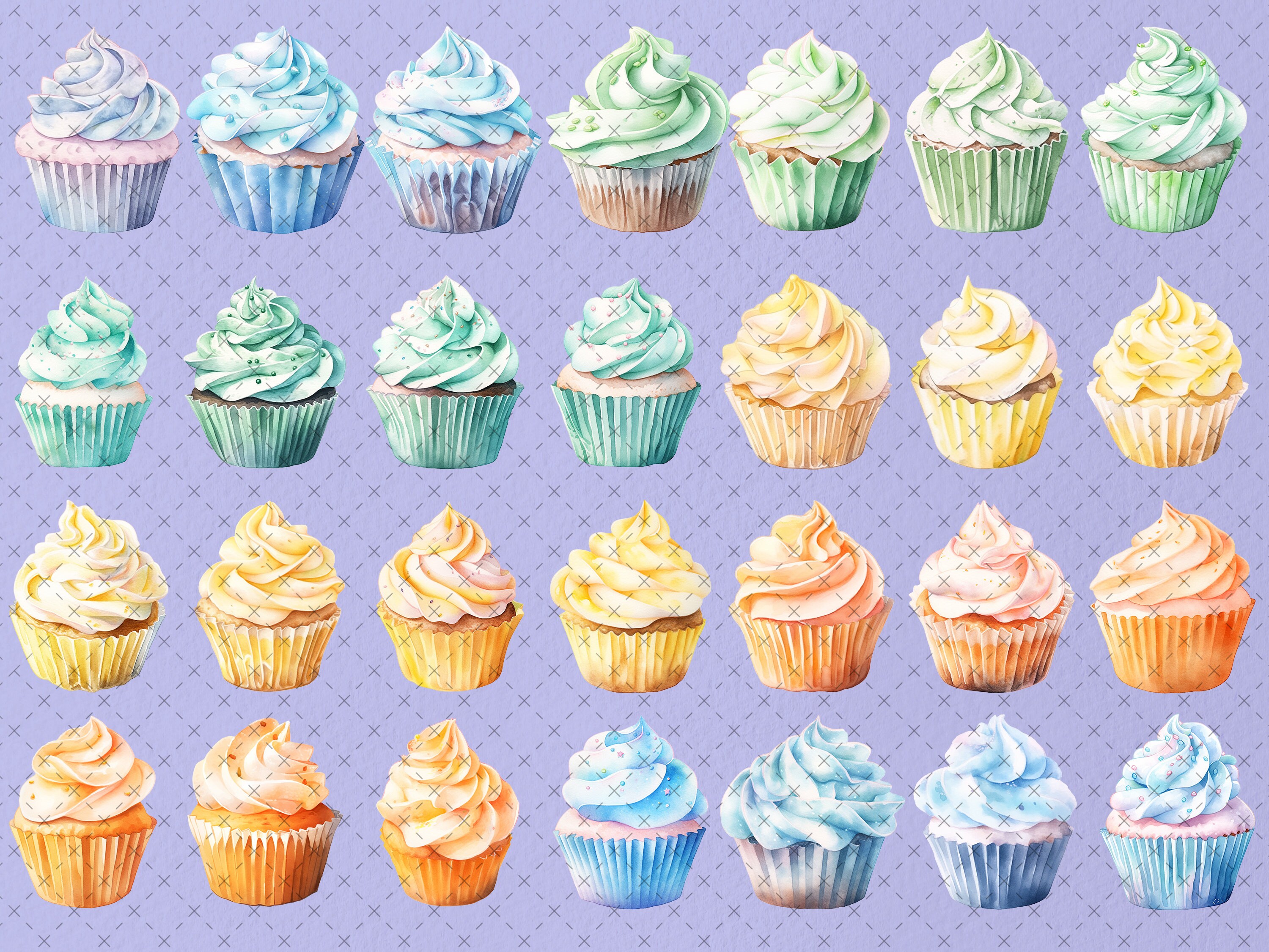 Pastel Cupcake Clipart Bundle, Watercolor PNG, 71 Illustrations ...