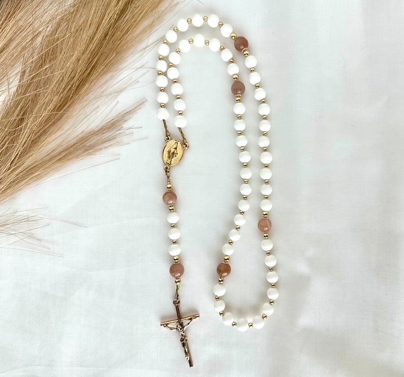 Modern White Catholic Rosary Gold Catholic Rosary Gemstone Rosary ...