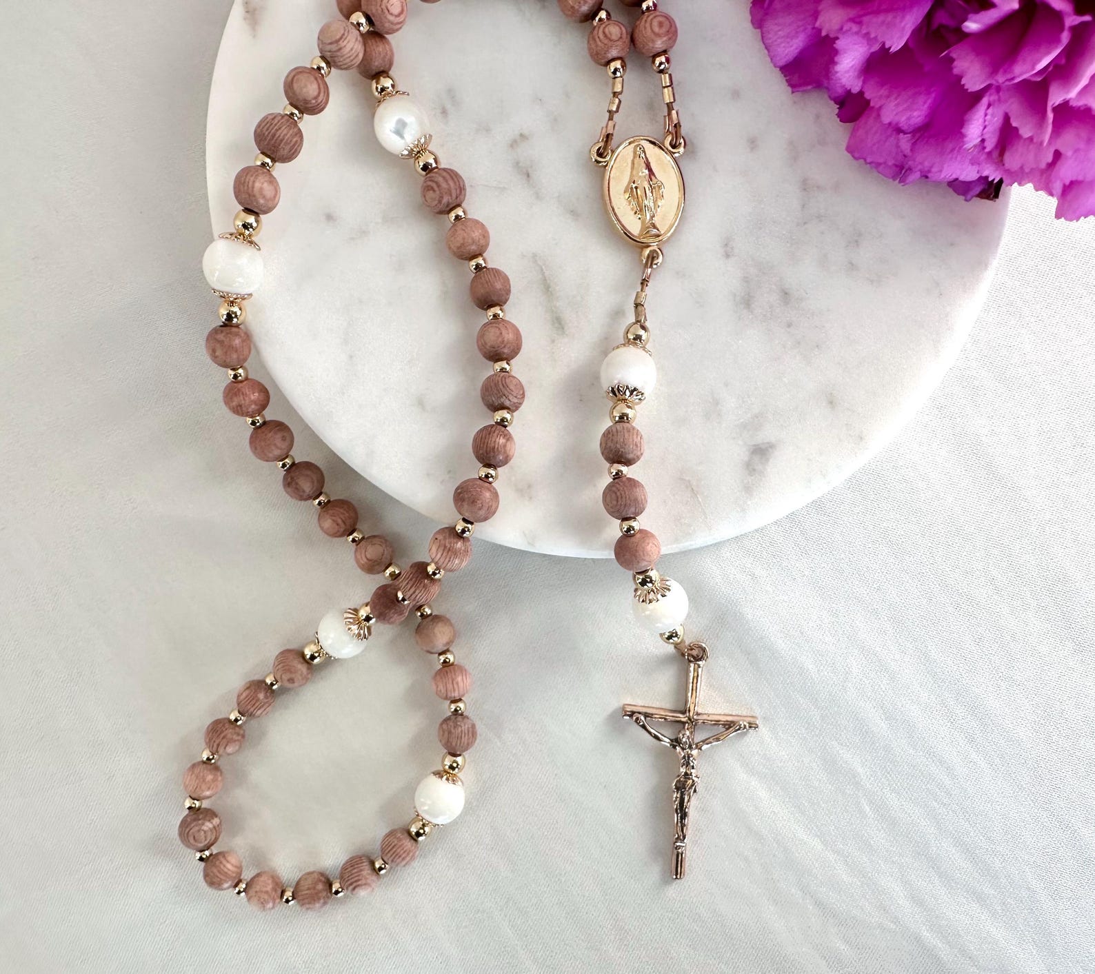 Modern Rosewood Catholic Rosary - Gold - Catholic Rosary - Gemstone ...