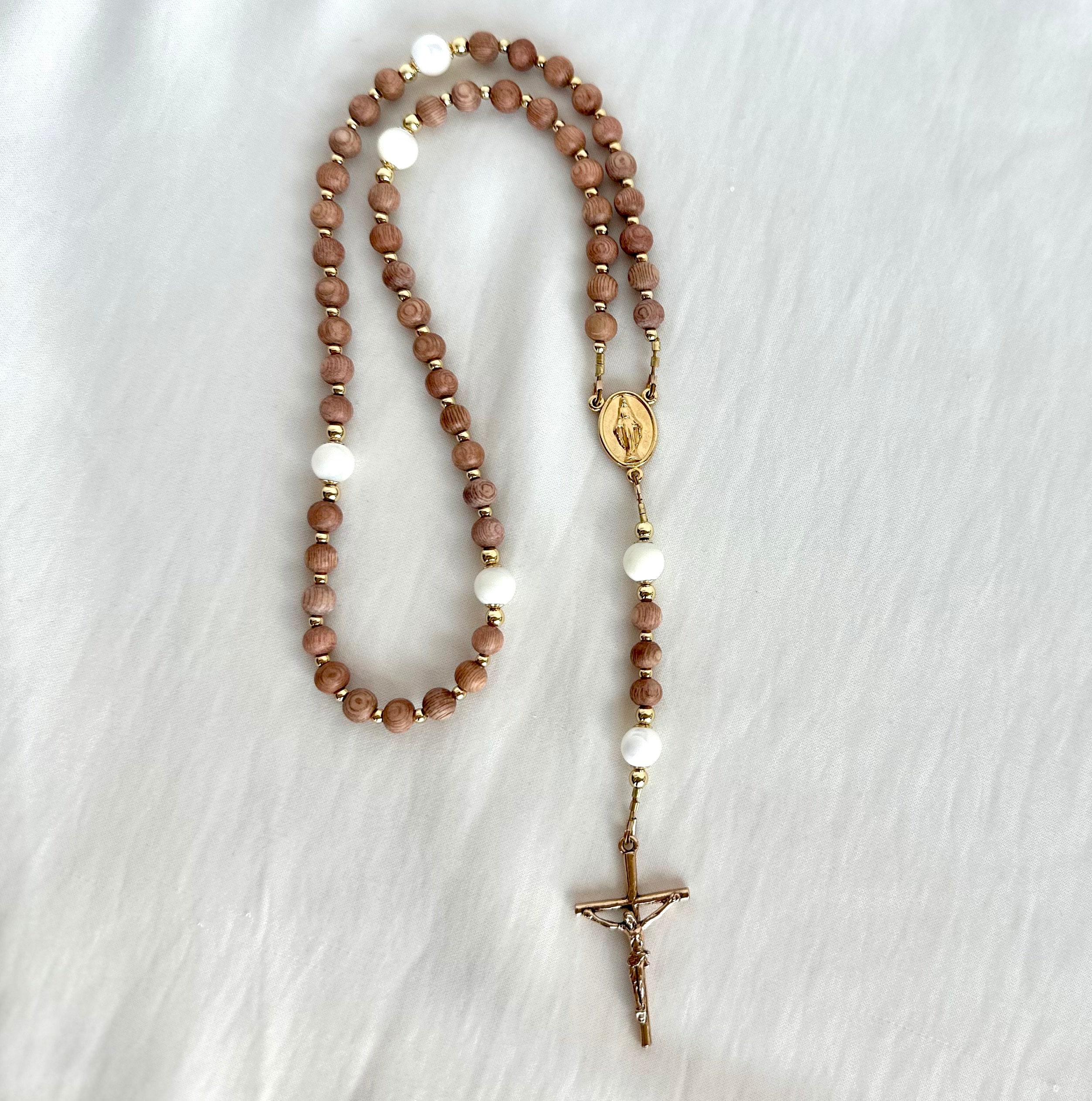 Modern Rosewood Catholic Rosary - Gold - Catholic Rosary - Gemstone ...