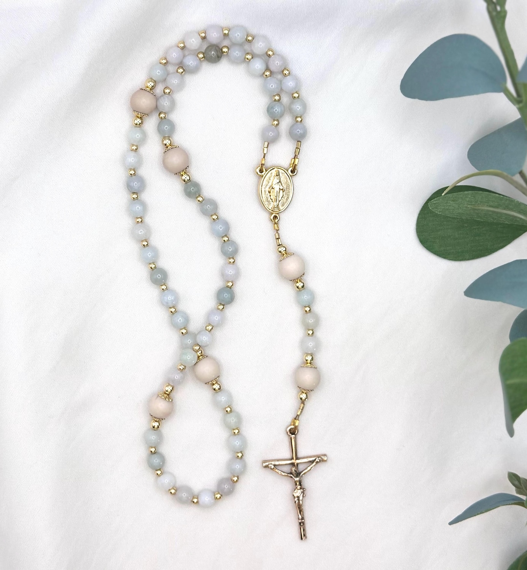 Modern Soft Green Catholic Rosary - Gold - Catholic Rosary - Gemstone ...