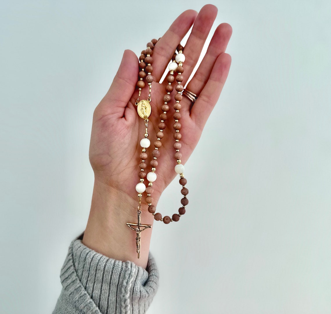 Modern Rosewood Catholic Rosary - Gold - Catholic Rosary - Gemstone ...