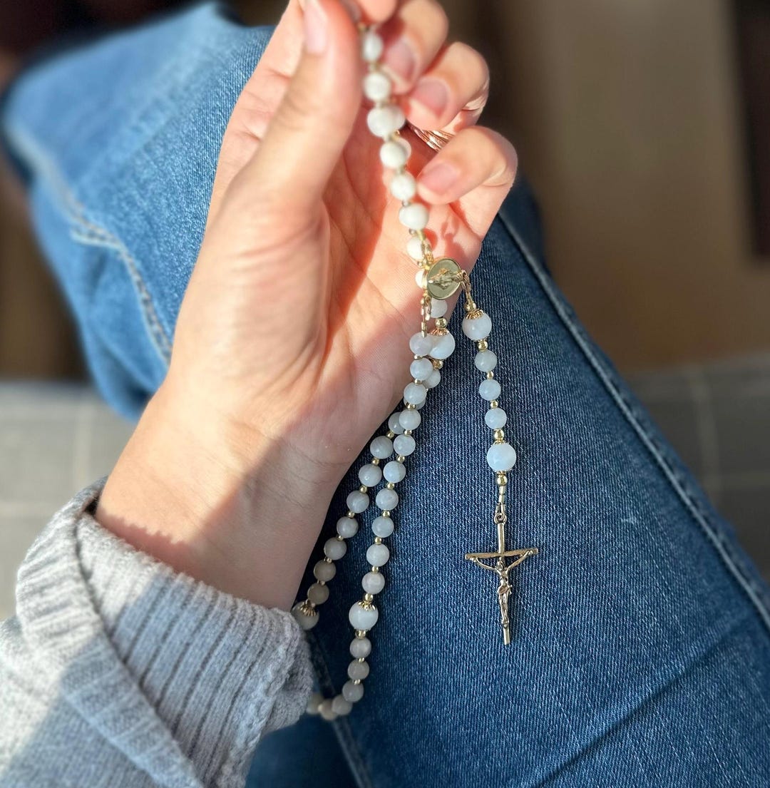 Modern Neutral Catholic Rosary - Gold - Catholic Rosary - Gemstone ...