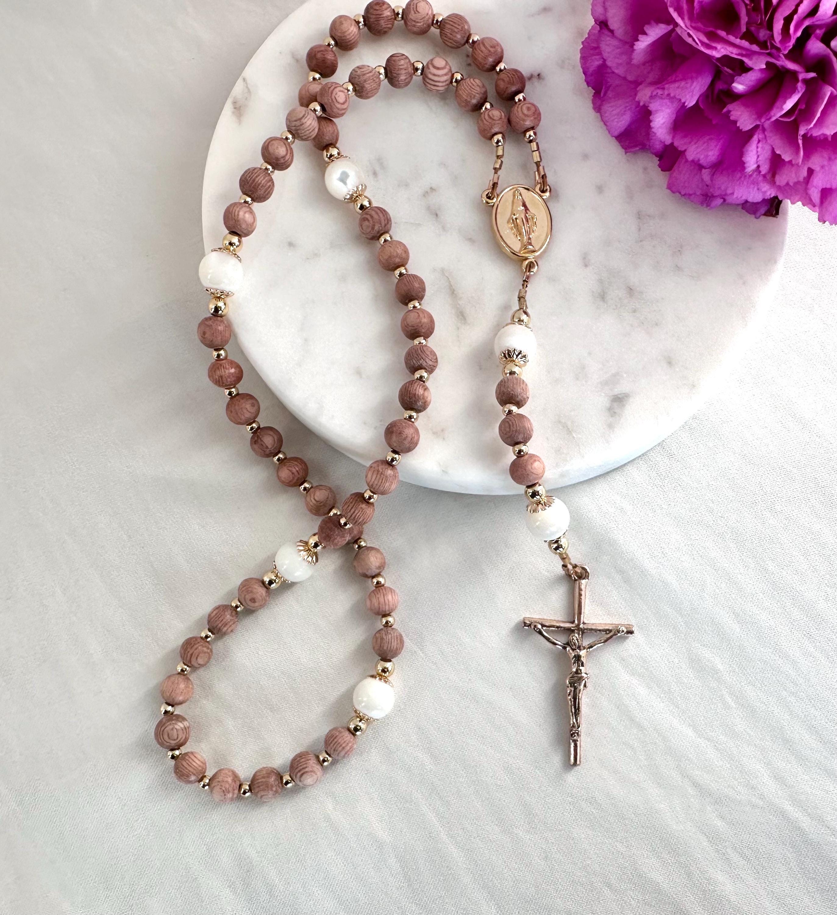 Modern Rosewood Catholic Rosary - Gold - Catholic Rosary - Gemstone ...
