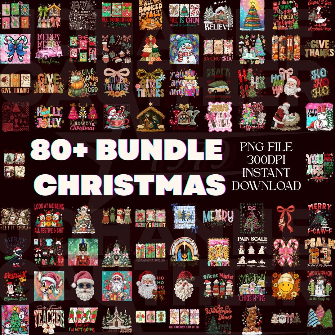 80+ Merry Christmas Bundle PNG, Cute Holiday Xmas PNG, Give Thanks PNG ...