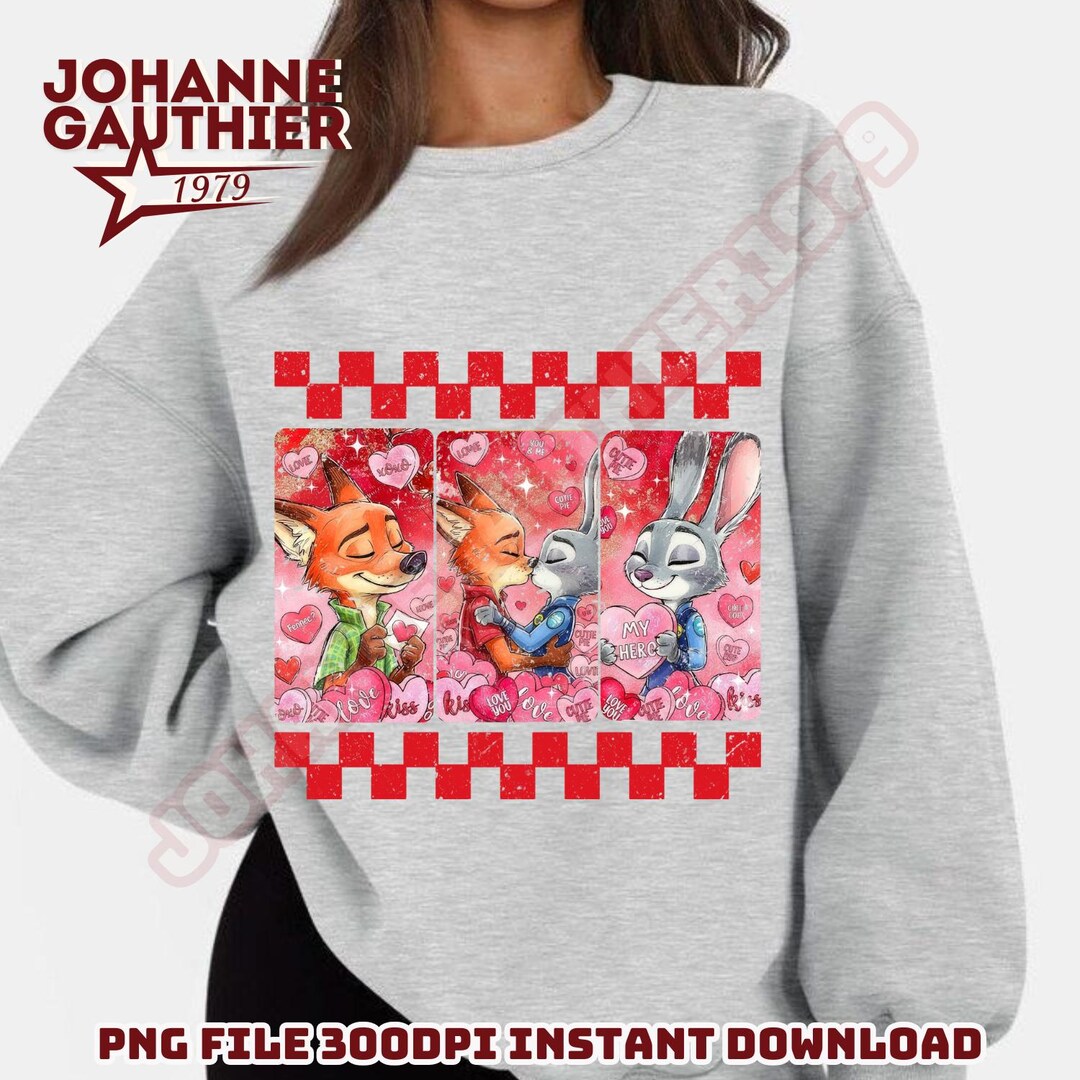 Disney Zootopia Valentine Preppy PNG, Nick and Judy Love Shirt Design ...