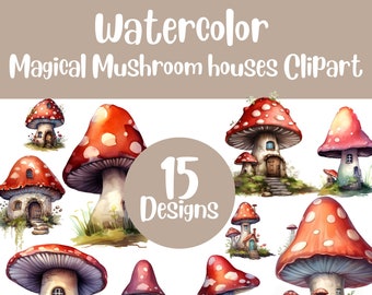 Watercolor Autumn Mushrooms Clipart Fairy Toadstools PNG - Etsy