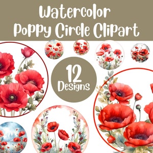 Poppy Clipart - Watercolor Style - Circle Png - Floral Designs ...