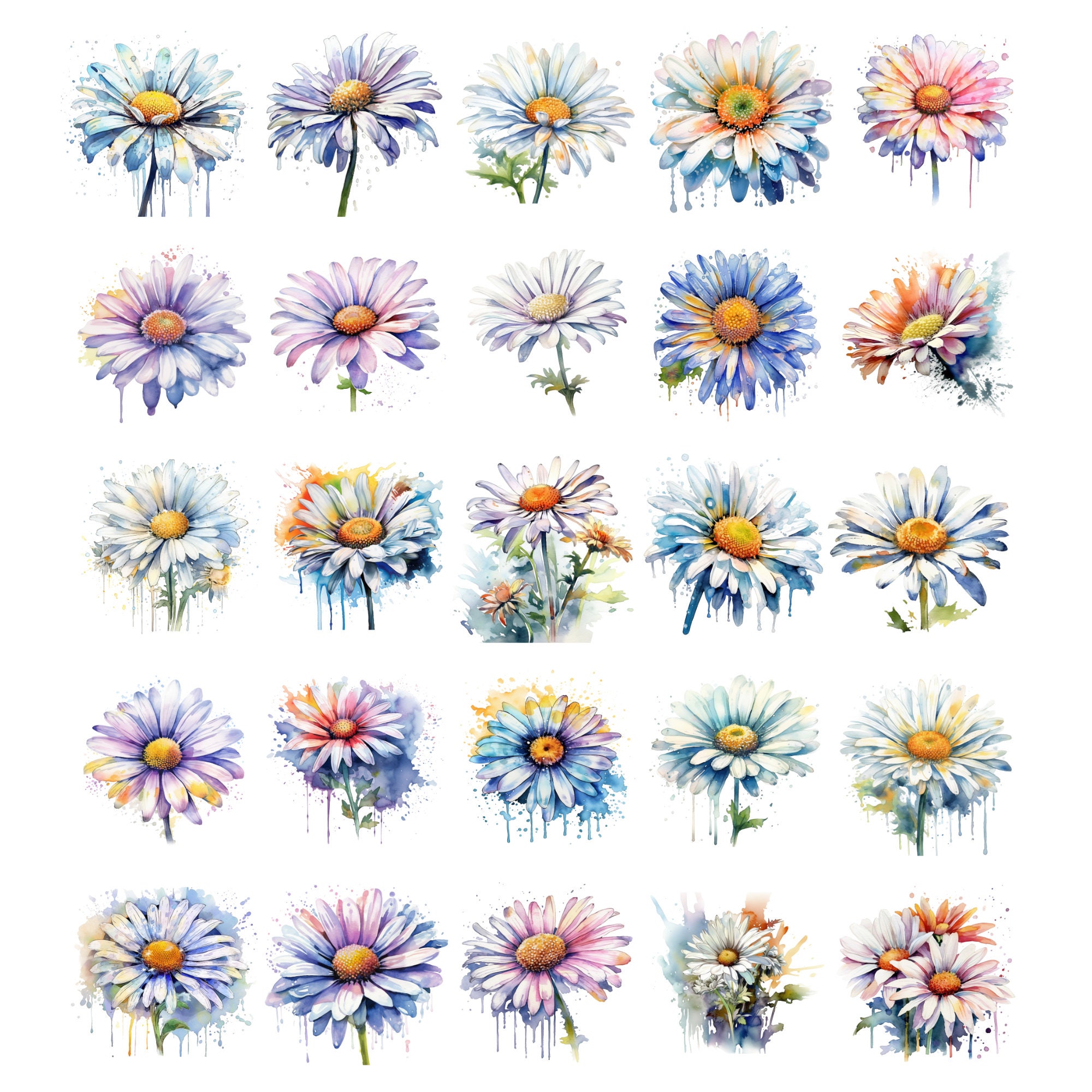 Daisy Clipart Abstract Watercolor Style Flower Png Floral - Etsy