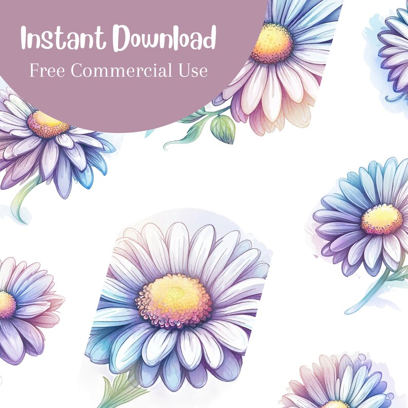 Daisy Clipart Watercolor Style - Purple Daisy Png - Floral Designs ...