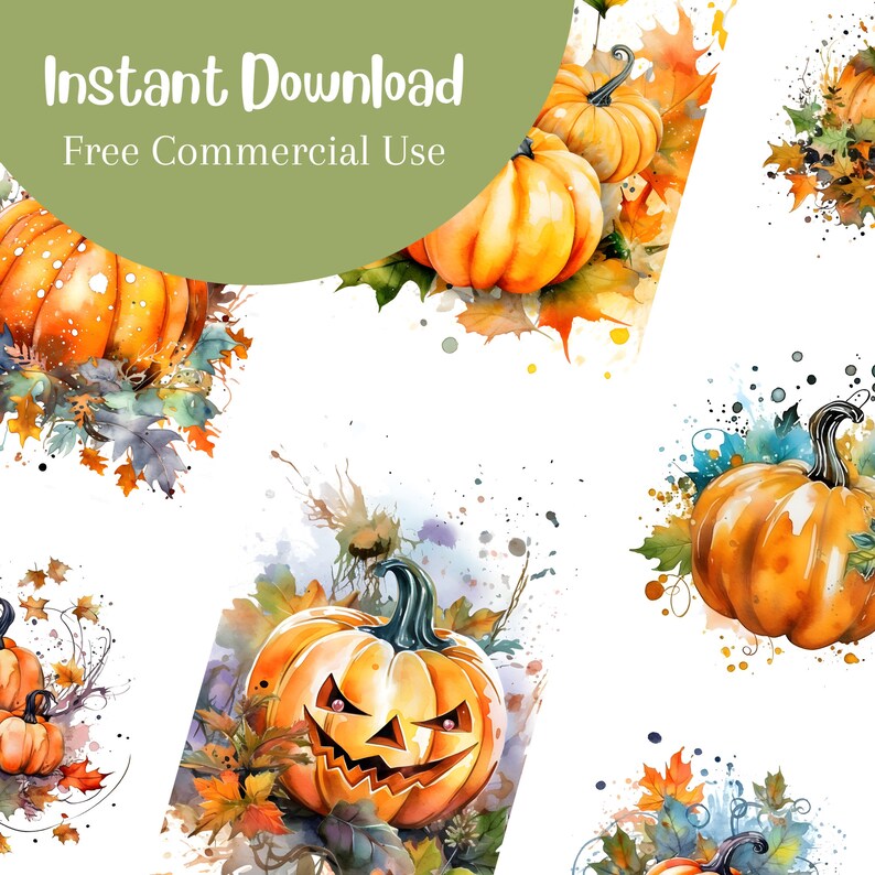 Halloween Pumpkin Png Clipart Bundle Autumn Watercolor - Etsy