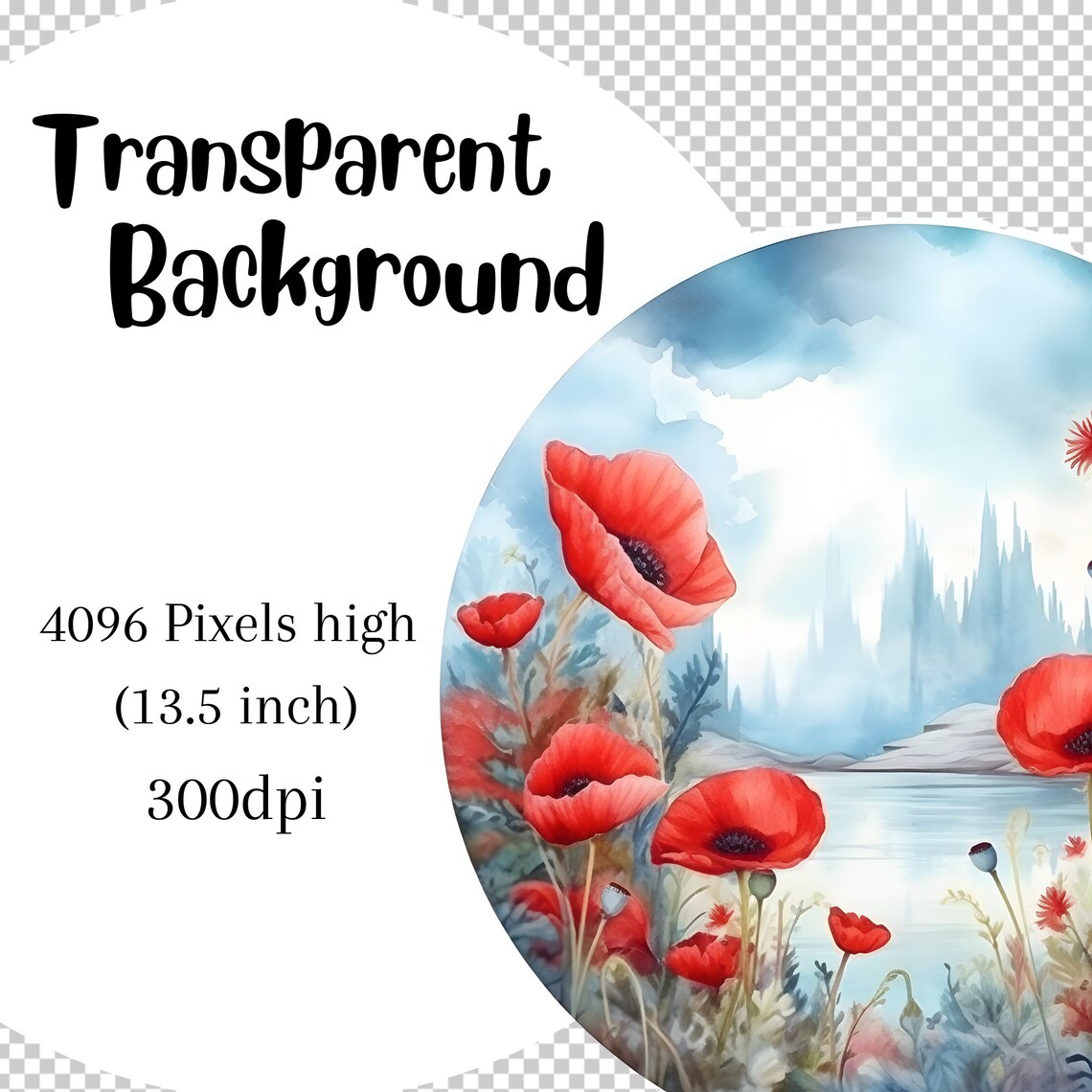Poppy Clipart Watercolor Style Circle Png Floral Designs - Etsy