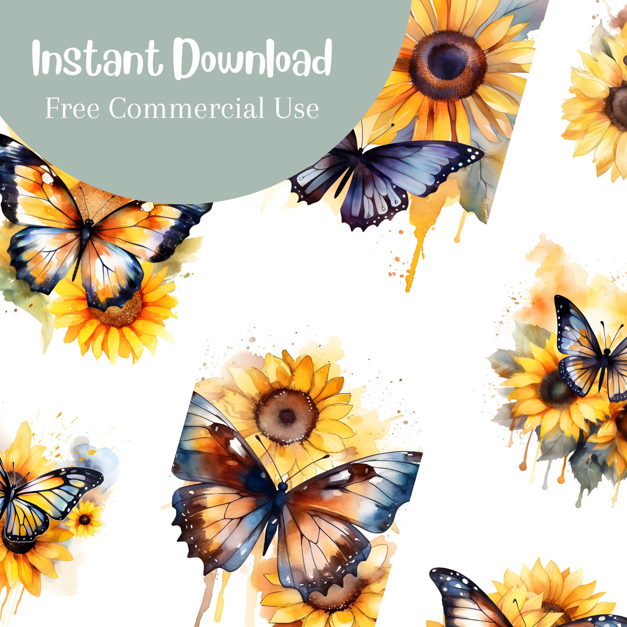 Sunflower PNG Bundle Watercolor Floral Clipart Elements Commercial Use ...