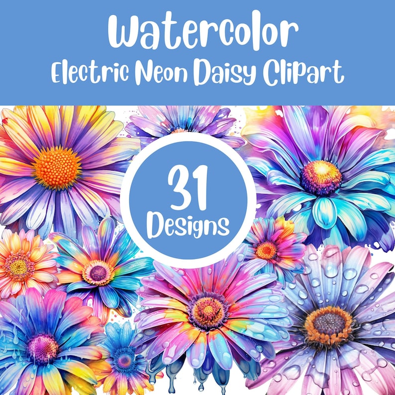 Daisy Clipart Watercolor Style Electric Neon Png Floral Designs Paint ...
