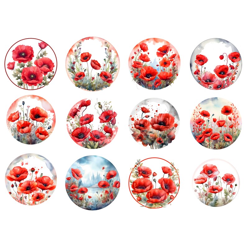 Poppy Clipart - Watercolor Style - Circle Png - Floral Designs ...