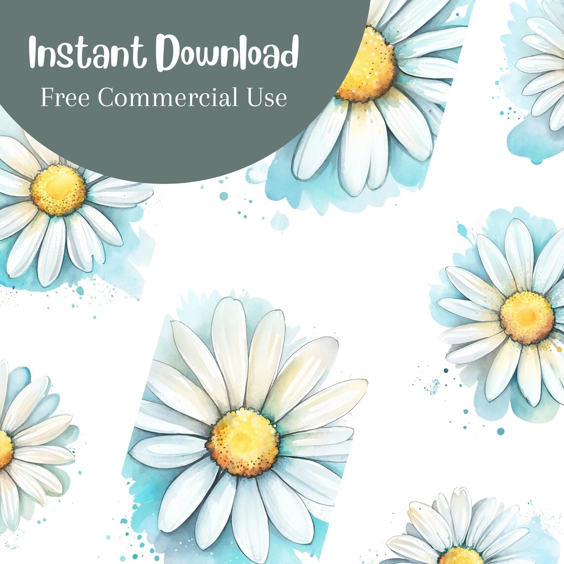 Daisy Clipart Watercolor Style Flower Png Floral Designs Blue Paint ...
