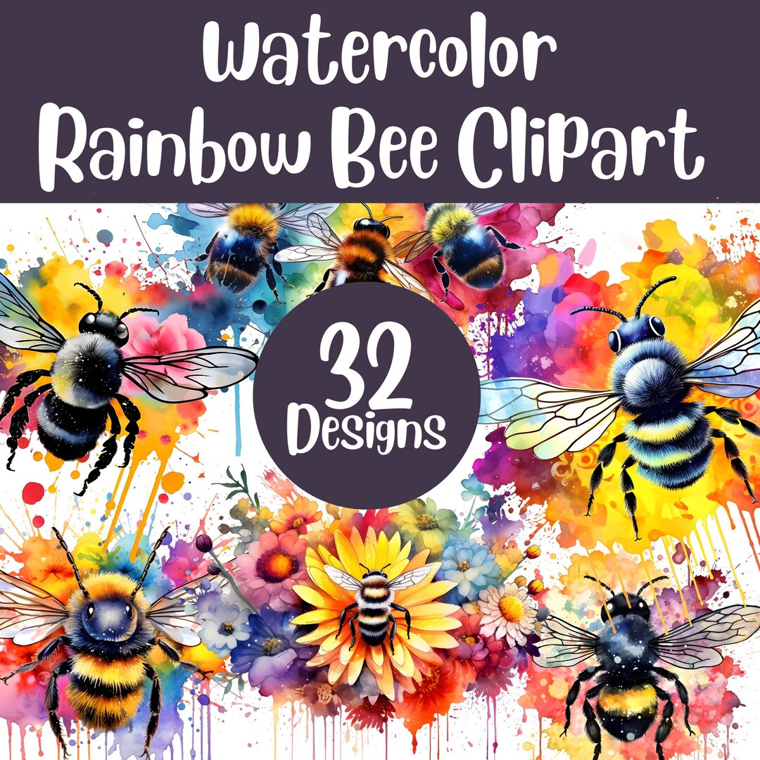Bee Clipart Watercolor Style - Rainbow Flower Png - Floral Designs ...