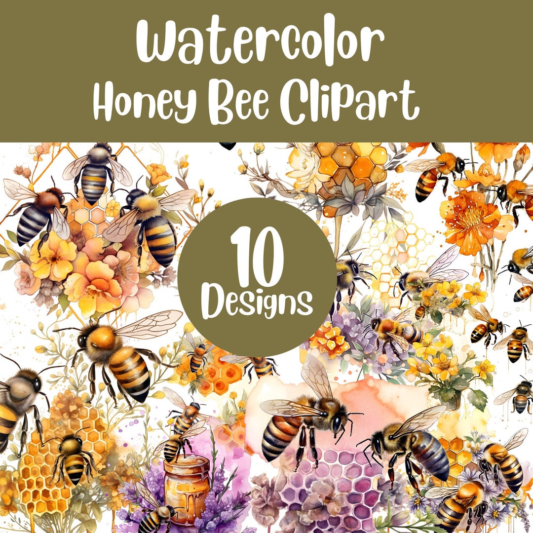 Watercolor Honey Bee Clipart - Spring Floral and Honey - Spring Clipart ...