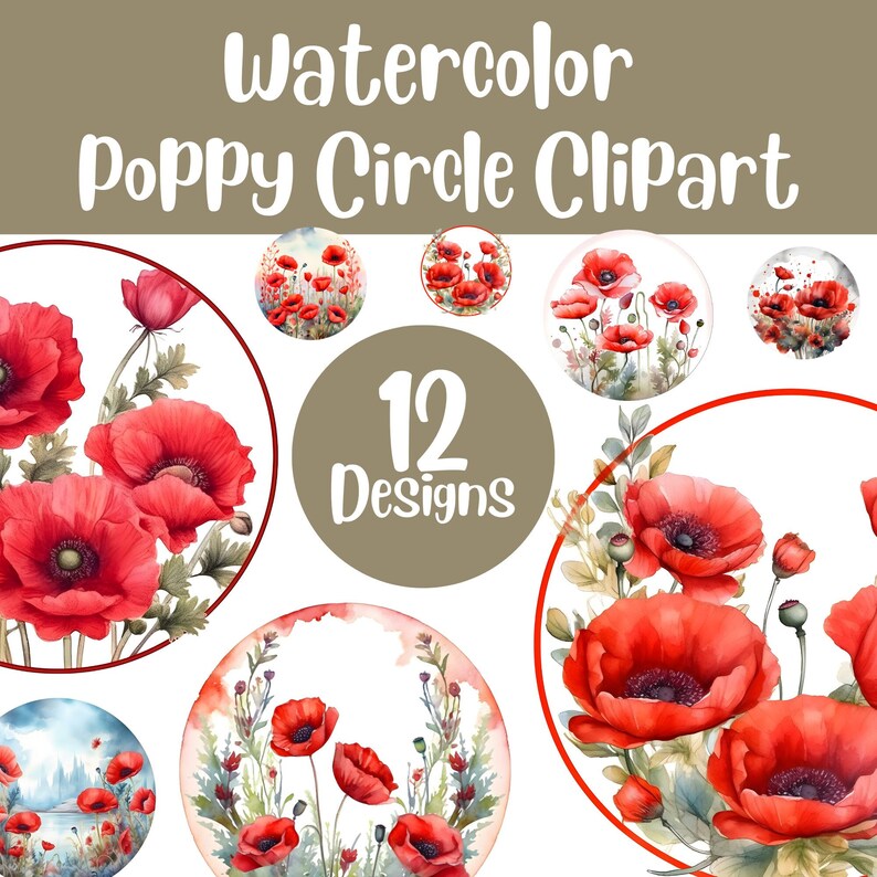 Poppy Clipart - Watercolor Style - Circle Png - Floral Designs ...