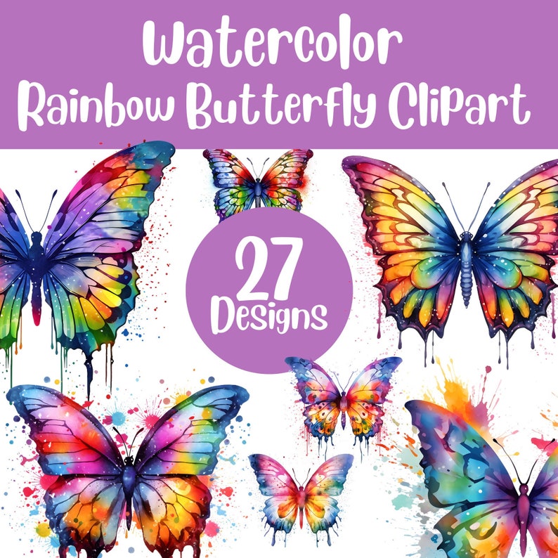 Rainbow Butterfly Clip Art - Watercolor Style - Multicolored Png ...