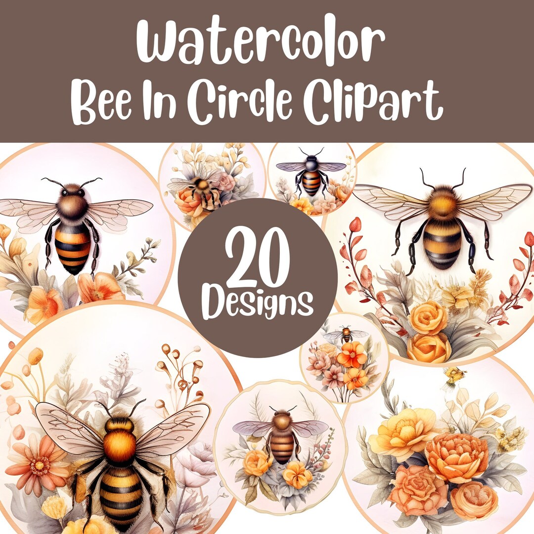 Watercolor Honey Bee Clipart - Spring Floral and Honey - Spring Clipart ...