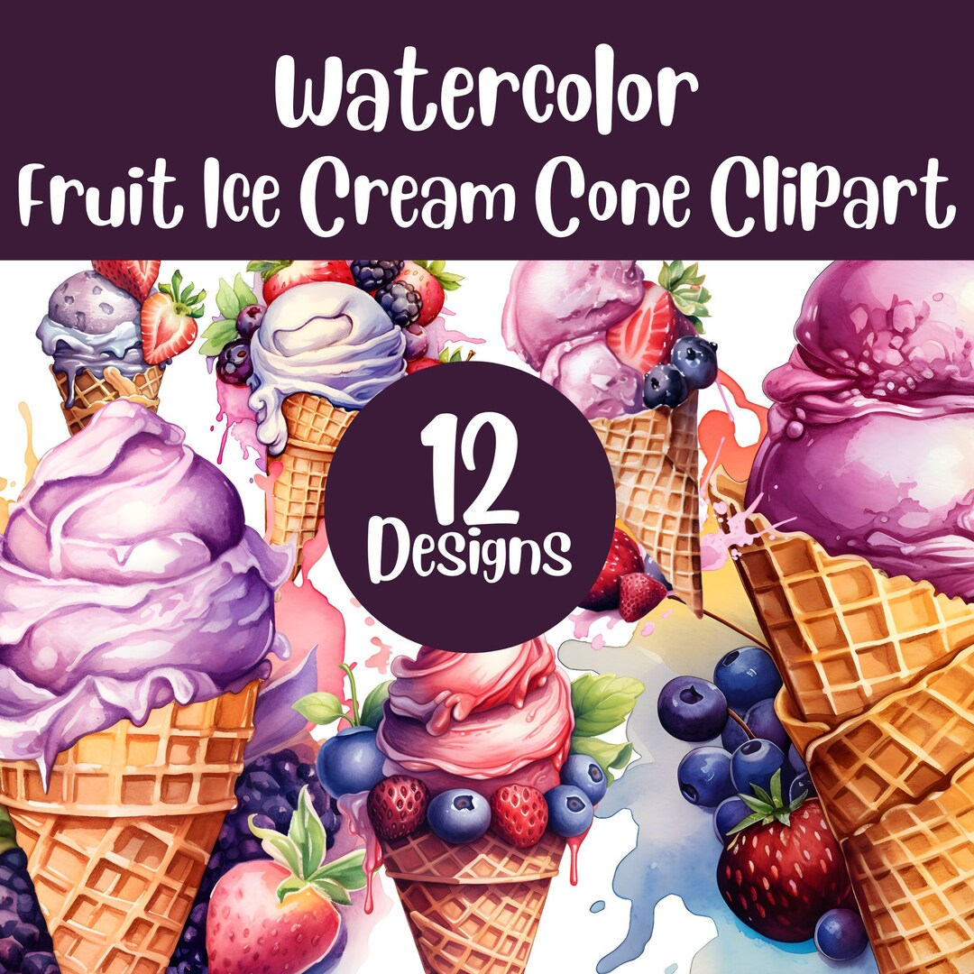 Watercolor Ice Cream Cone Bundle Transparent Images Png Clipart - Etsy