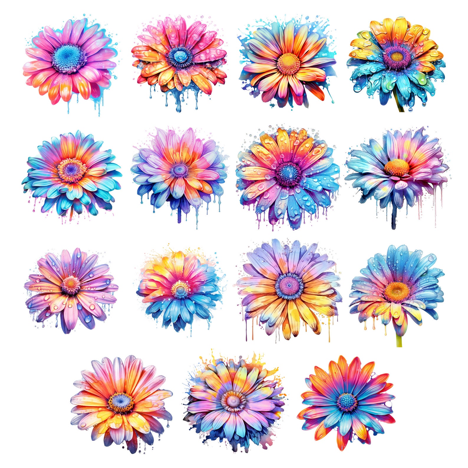 Daisy Clipart Watercolor Style Electric Neon Png Floral Designs Paint ...