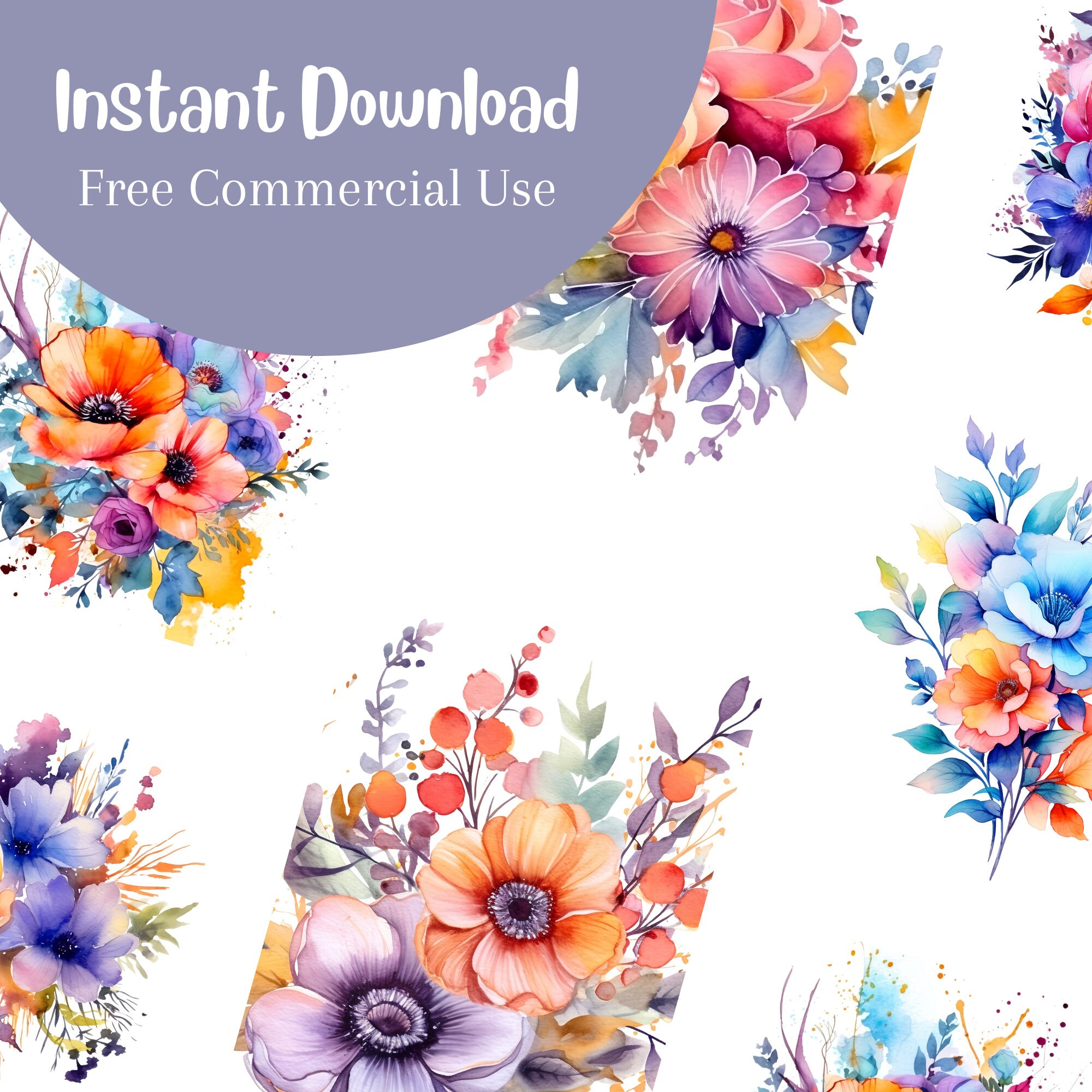 Rainbow Flowers PNG Bundle Watercolor Floral Clipart - Etsy