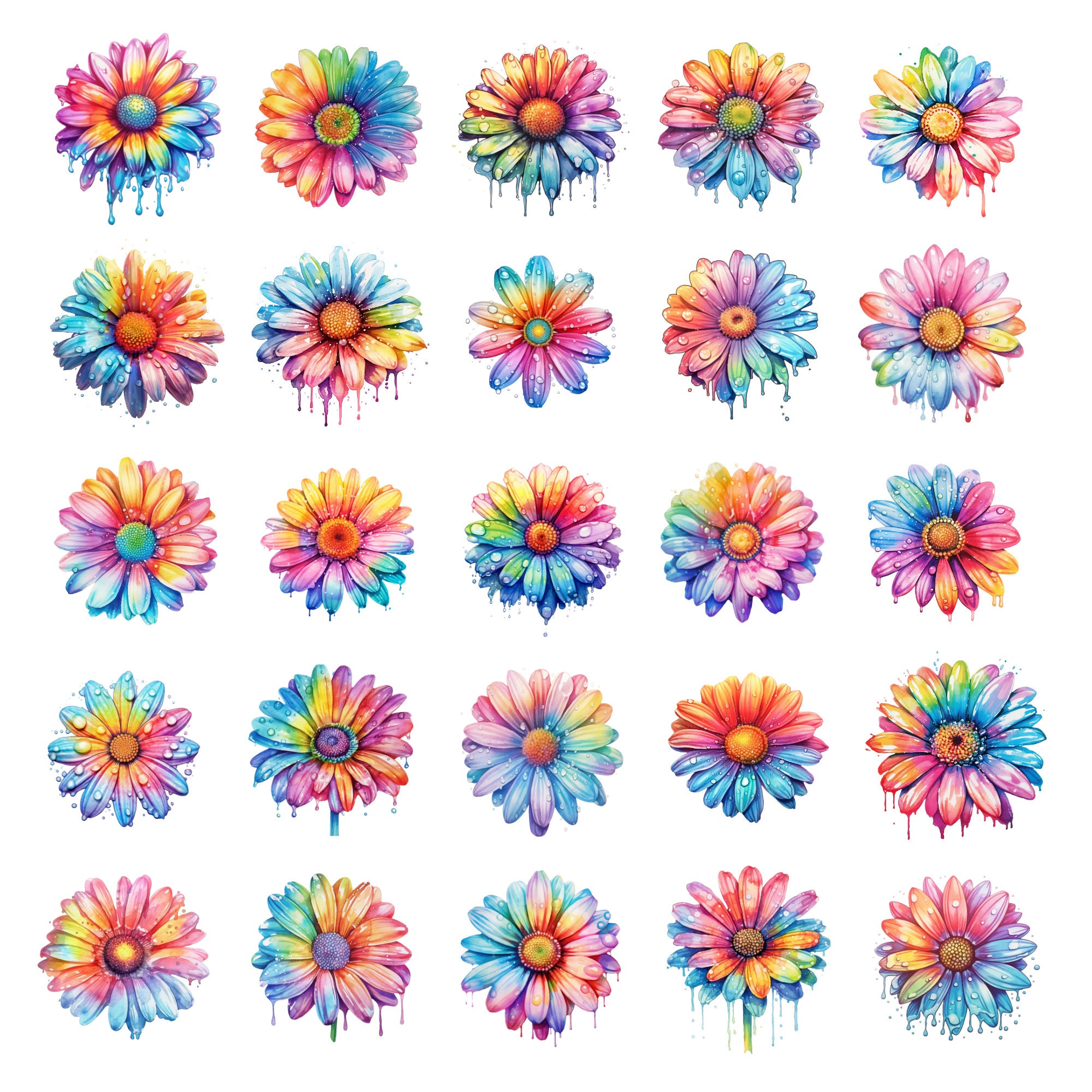 Daisy Clipart Watercolor Style Rainbow Flower Png Floral Designs Paint ...