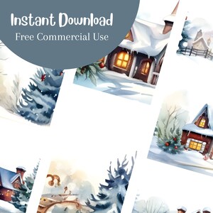 Watercolor Christmas Scene Banners Winter Designs Png - Etsy