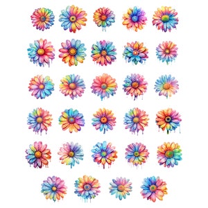 Daisy Clipart Watercolor Style Rainbow Flower Png Floral Designs Paint ...