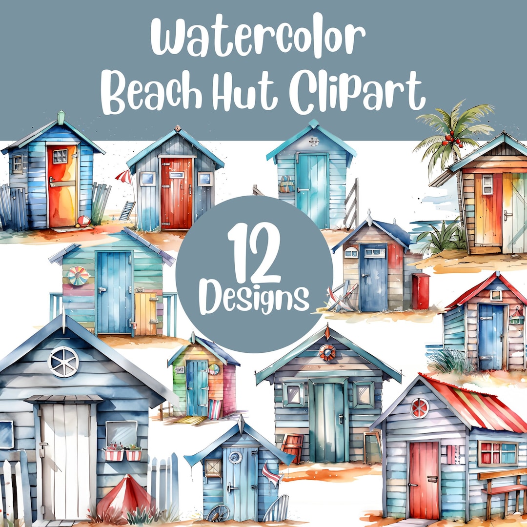Beach Hut Bundle - Clipart Watercolor Style - Scrapbook Elements - Png ...