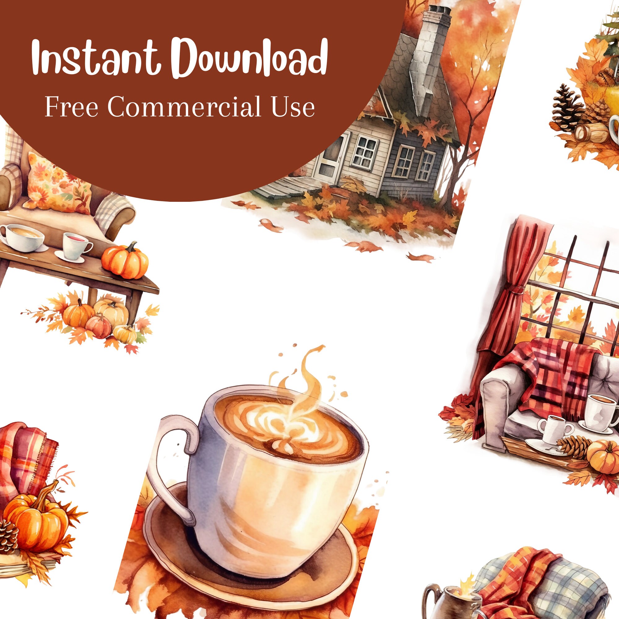 Cozy Fall Autumn Leaves, Pumpkins, Harvest, and Fall Foliage Clipart ...