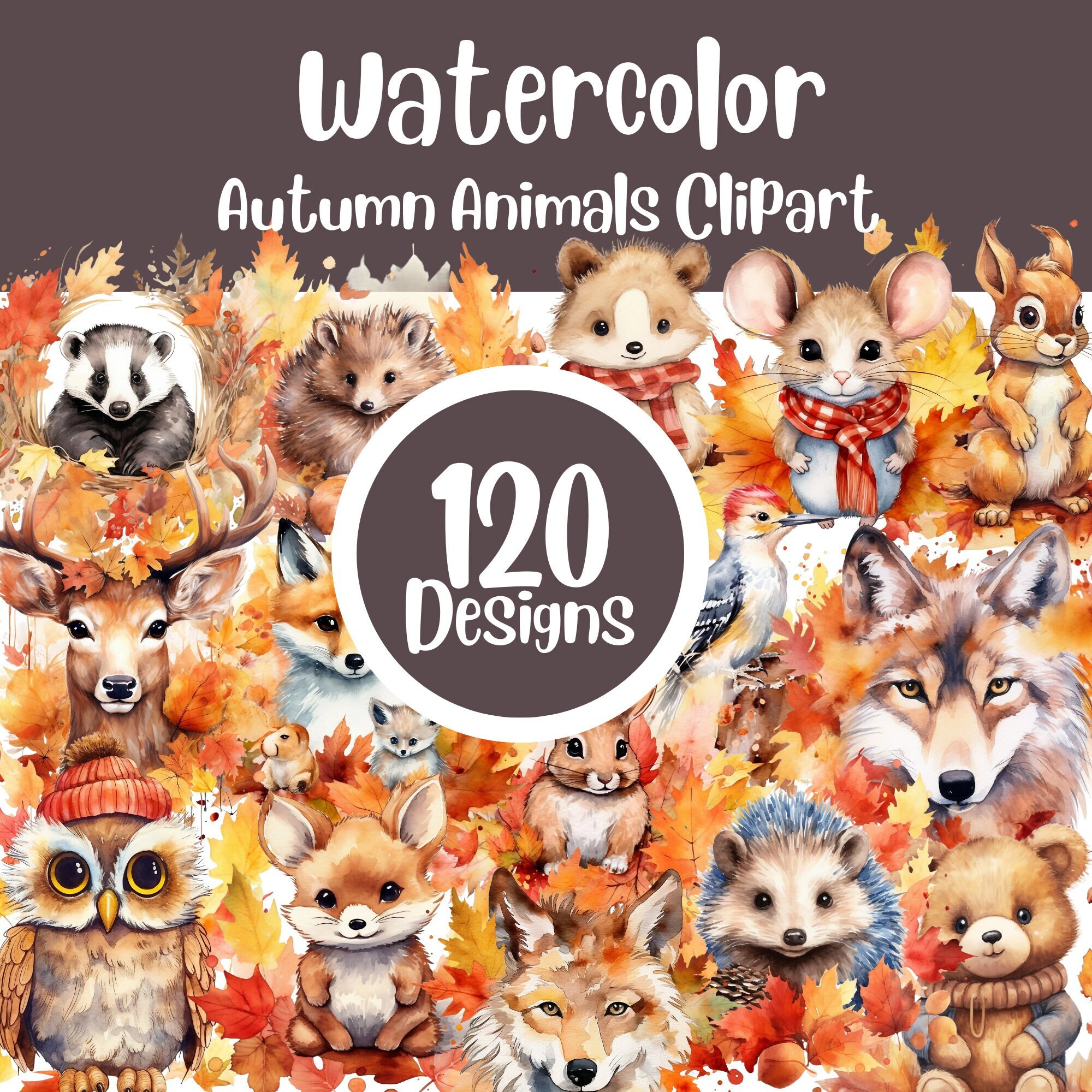 Autumn Animals Clipart Pumpkins Harvest and Fall Foliage - Etsy