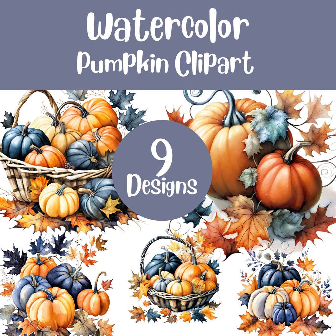 Watercolor Pumpkin Clipart Thanksgiving Autumn Bundle Halloween Fall ...
