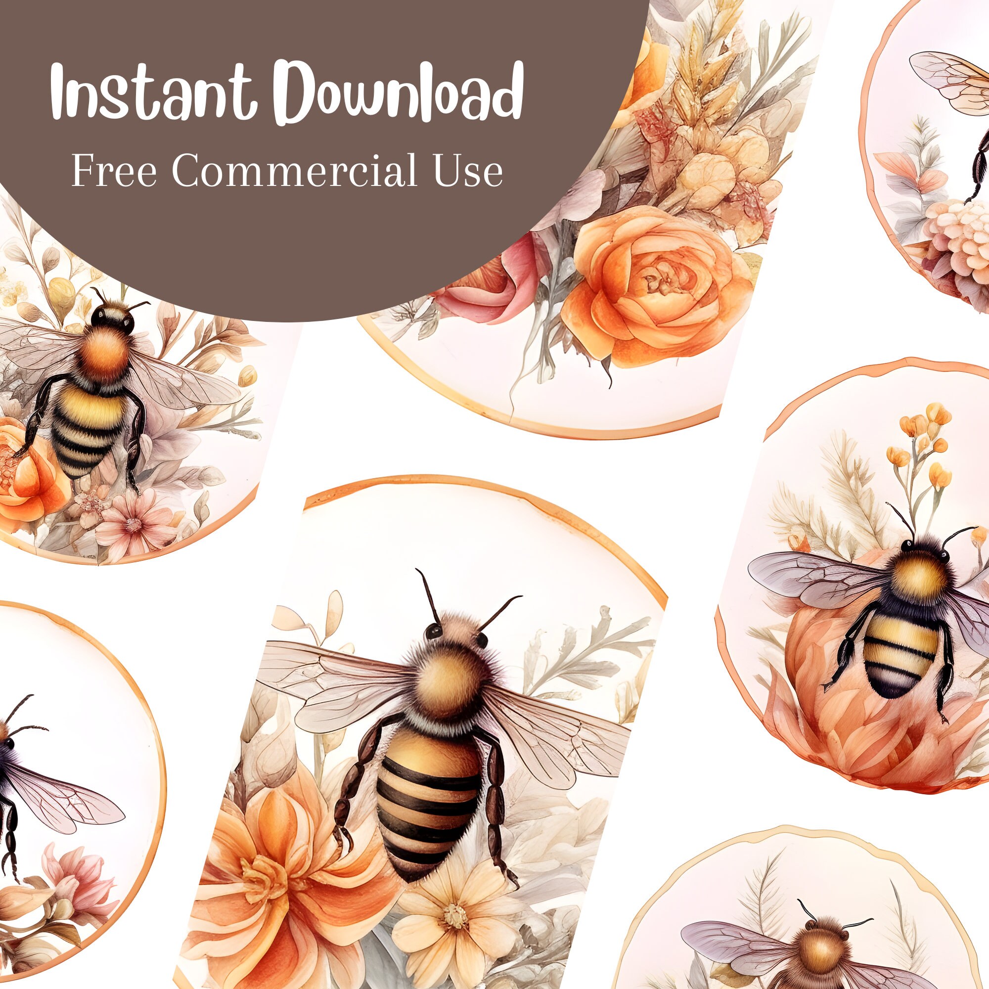 Watercolor Honey Bee Clipart - Spring Floral and Honey - Spring Clipart ...