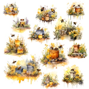 Watercolor Honey Bee Clipart - Garden Scene - Spring Clipart - PNG ...