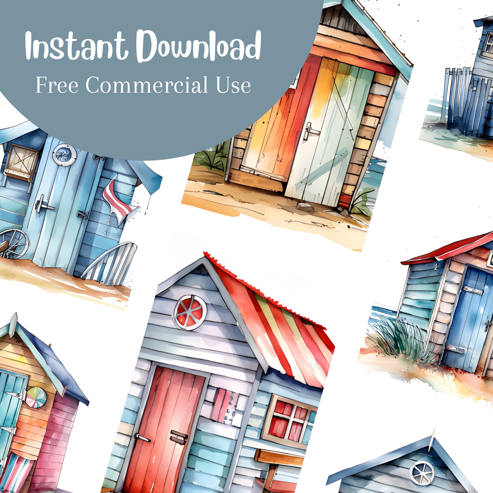 Beach Hut Bundle - Clipart Watercolor Style - Scrapbook Elements - Png ...