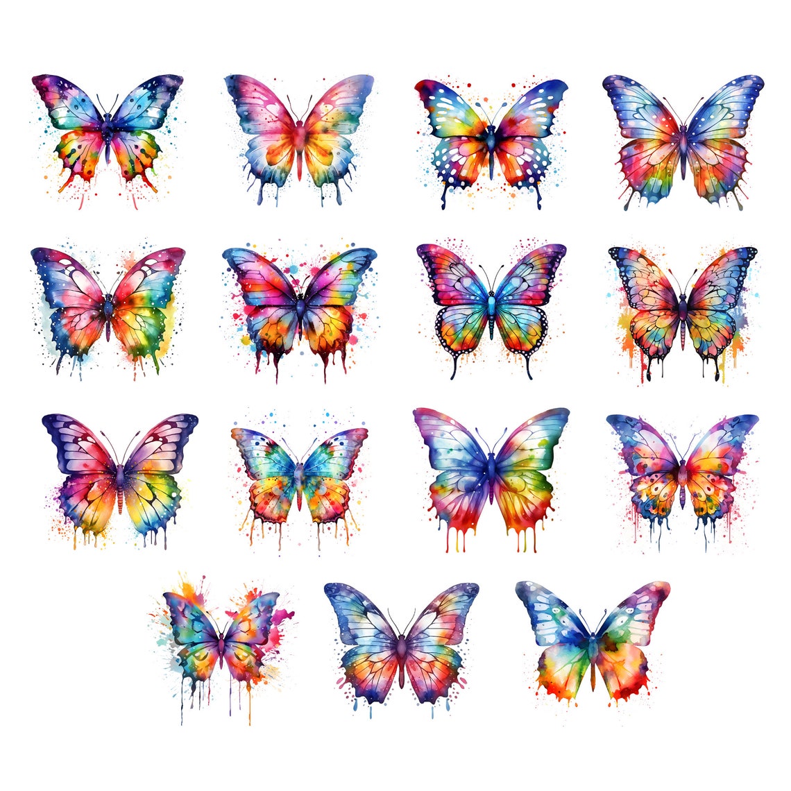 Rainbow Butterfly Clip Art - Watercolor Style - Multicolored Png ...