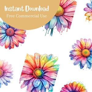 Daisy Clipart Watercolor Style Rainbow Flower Png Floral Designs Paint ...