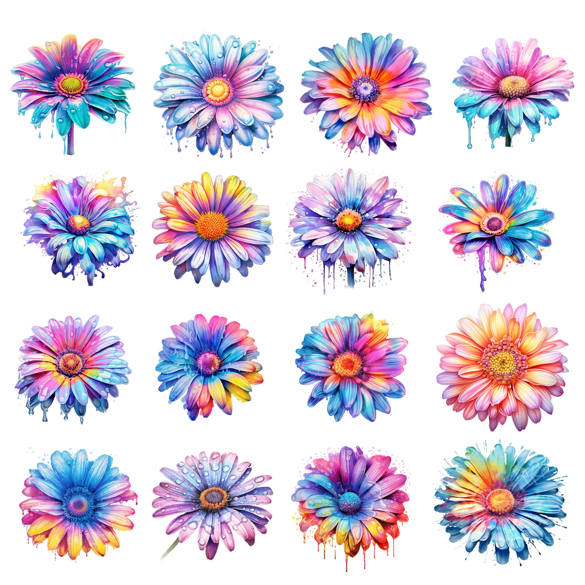 Daisy Clipart Watercolor Style Electric Neon Png Floral Designs Paint ...