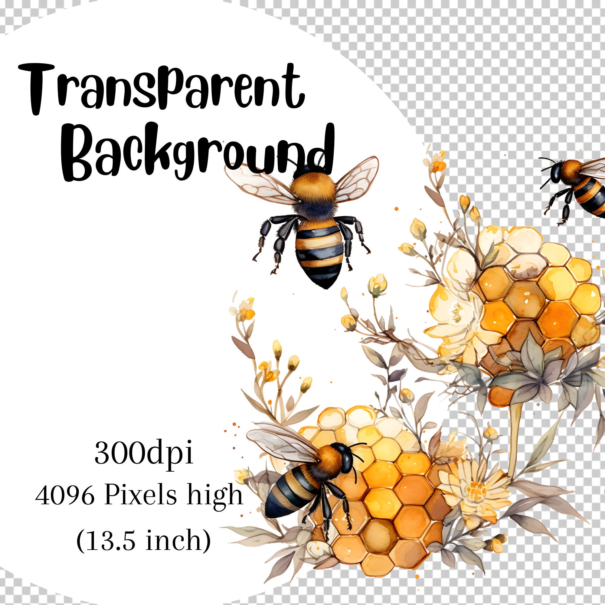 Watercolor Honey Bee Clipart - Spring Floral and Honey - Spring Clipart ...